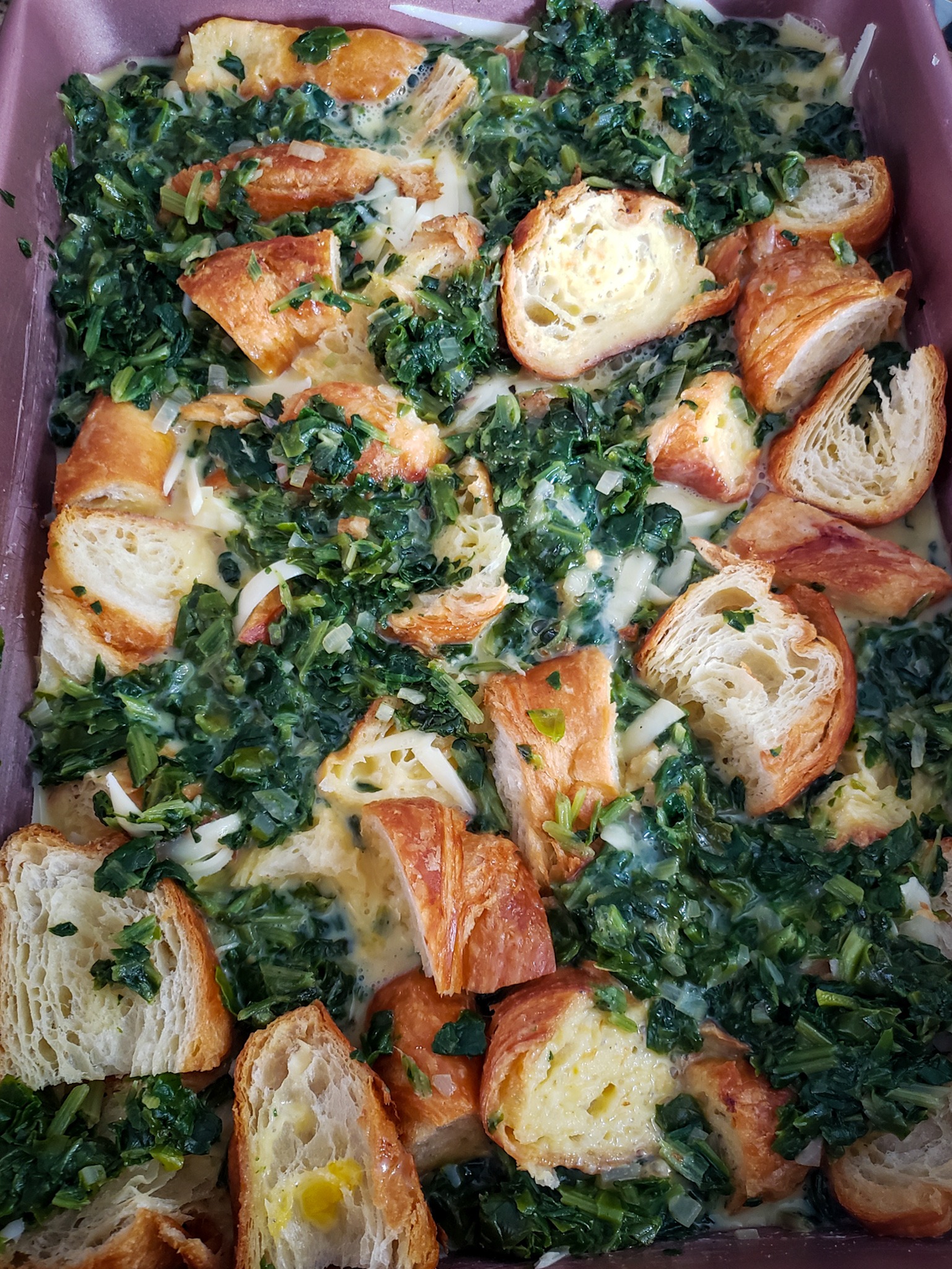 Croissant Strata with Spinach, Feta and Gruyere | Salt Sugar Spice