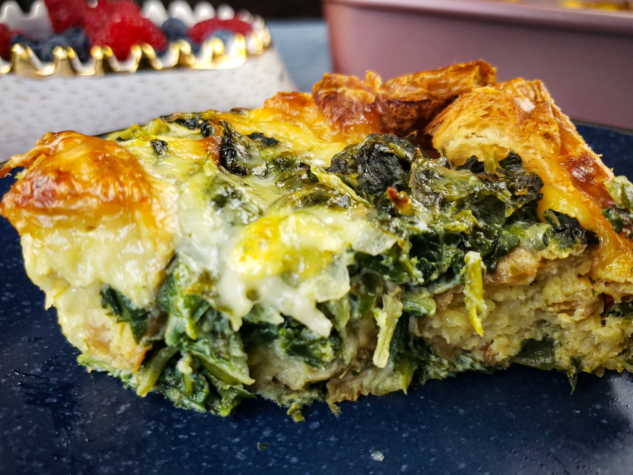 Croissant Strata with Spinach, Feta and Gruyere | Salt Sugar Spice